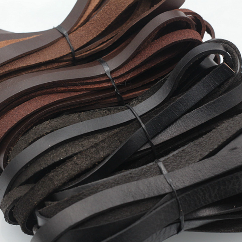 5M DIY Flat Real Genuine Leather Rope Cord Strap String First Layer ...