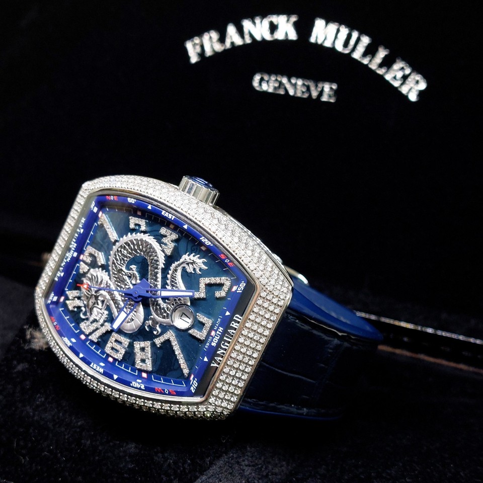 Franck Muller 45mm Pave Diamond Set L.E Blue Dragon King Vanguard REF ...