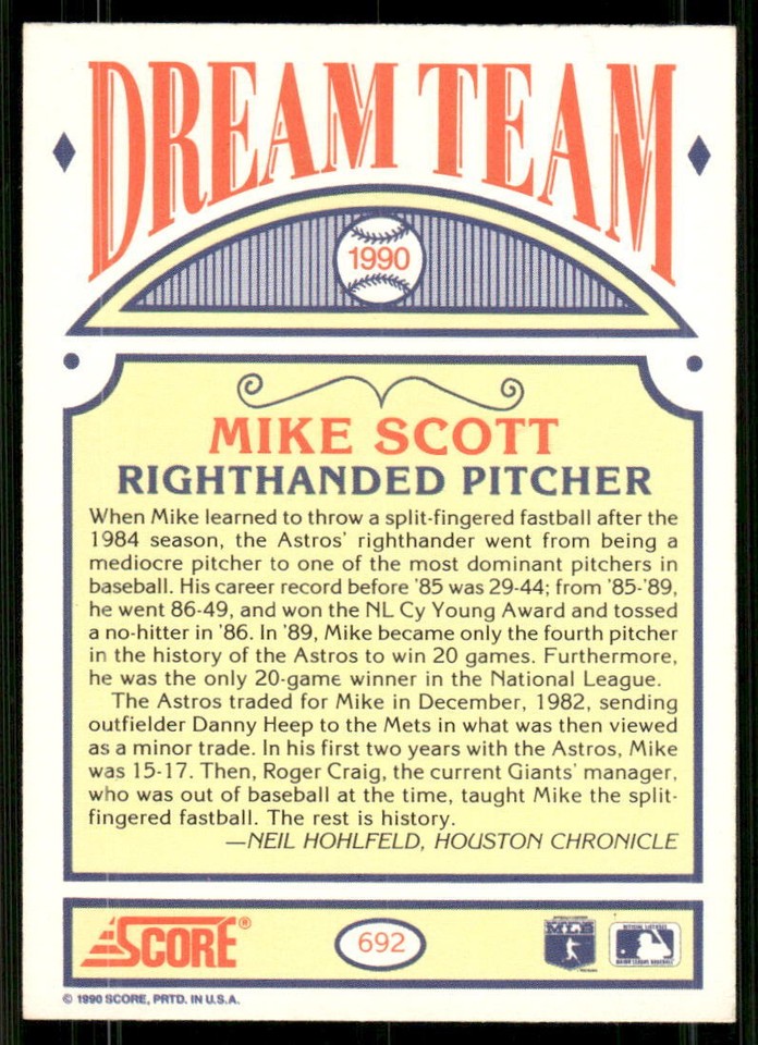 1990 Score #692 Mike Scott | eBay