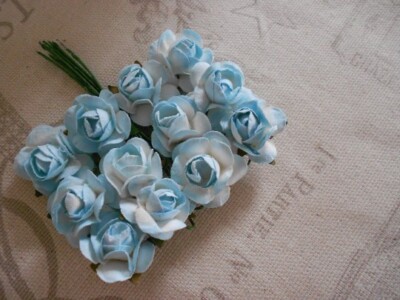 Blue Paper Roses - Bouquet of 24 Blue Roses - Millinery Roses | eBay