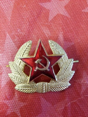 MARKED AUTHENTIC SOVIET RUSSIAN METAL RED STAR & WREATH, Hat Pin end of ...