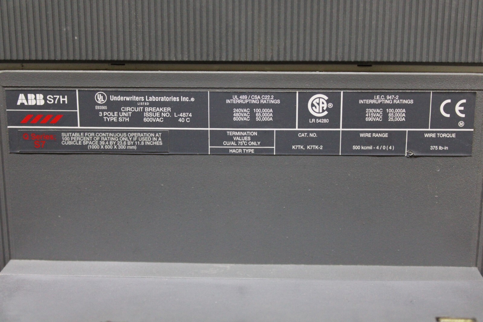 ABB CIRCUIT BREAKER SACE S7H 1200 AMP 600 VOLT 3-POLE SACE S7 | eBay