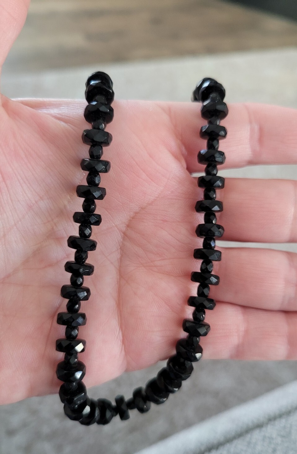 Antique Vintage Black Jet Faceted Glass Strand Signed… - Gem