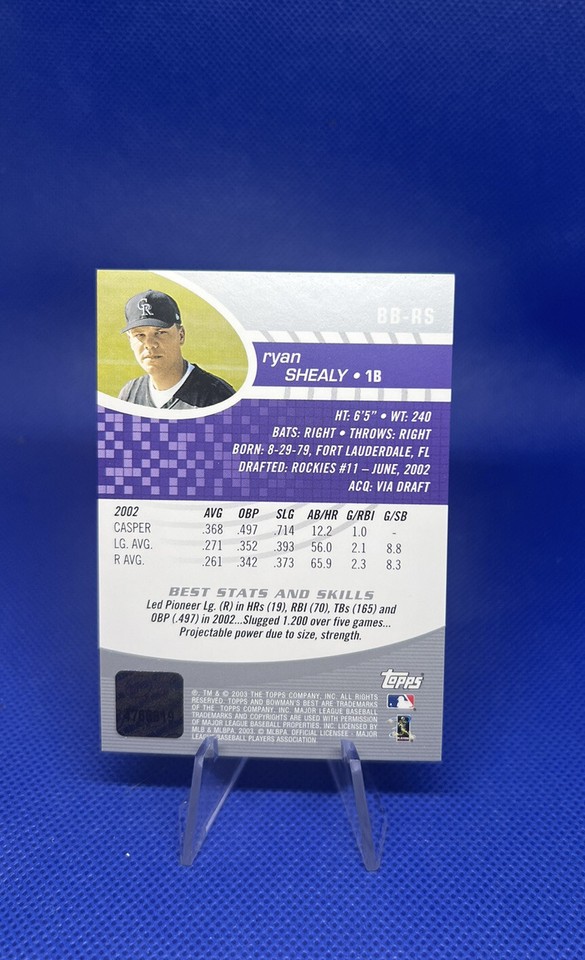 RYAN SHEALY 2003 BOWMAN'S BEST ROOKIE AUTO AUTOGRAPH CARD #BB-RS ...