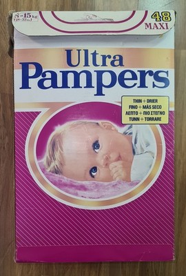 Vintage 80s ULTRA PAMPERS 48 Maxi diapers in original box 18-33lbs/8 ...