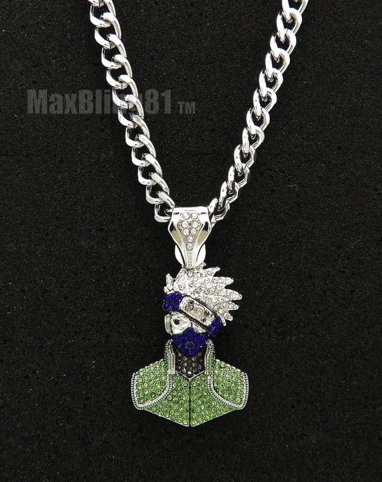 Hip Hop Cubic Zirconia NARUTO Gold Plated Pendant 10mm Iced Cuban Chain ...