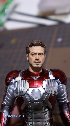 1:10 Head Sculpt Man Tony Stark Carved For 7" Male Action Figure Body ...