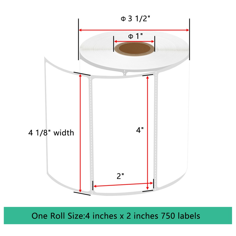 6Rolls 750 Labels 4x2 Direct Thermal for Zebra LP 2824 2844 2442 Eltron ...