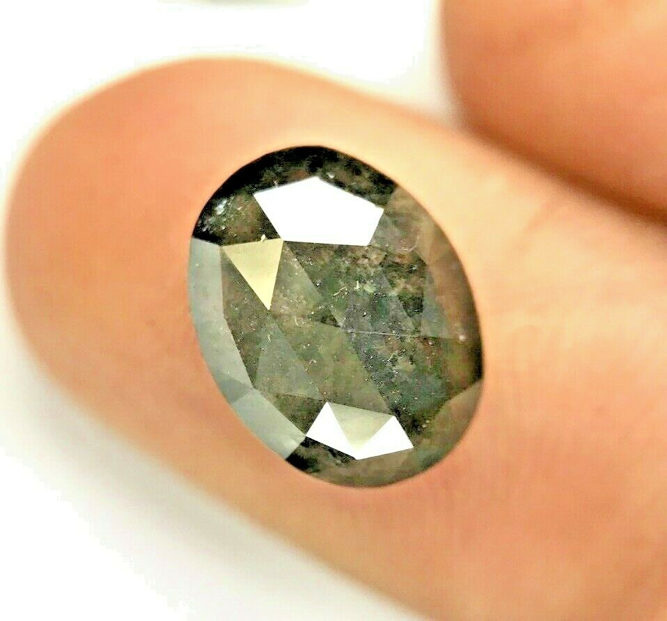 BIG NATURAL DIAMOND RUSTIC DIAMOND 3.93CT SALT AND PEPPER OVAL FULL CUT ...