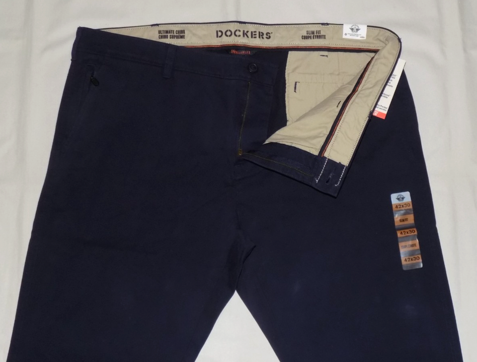 DOCKERS Men's 4-Way Stretch Ultimate Chino Slim Fit Pants Navy 42X30 ...