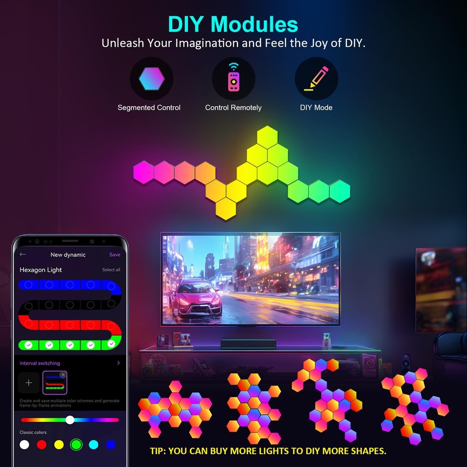 Kangtaixin Hexagon LED Lights — 12 Pack Hex Wall Light RGB Gaming ...