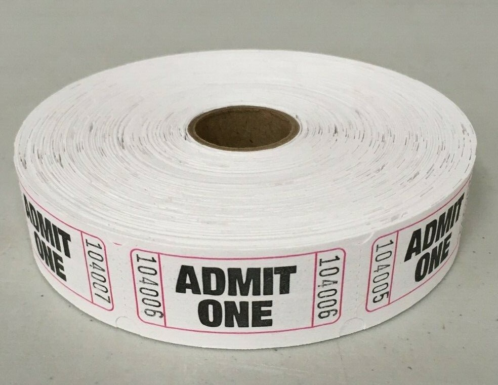 Admit One Raffle Tickets 1 Roll of 1000 Single Stub for a Carnival or ...