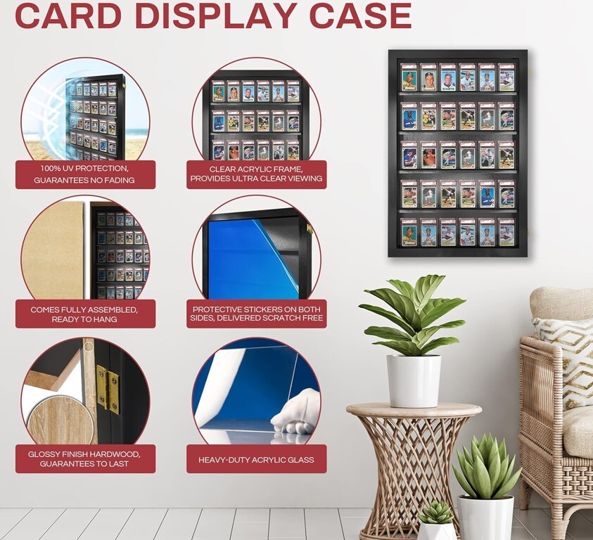 Graded Trading Card Display Case 35 Sport PSA Slabs Black Solid Wood ...