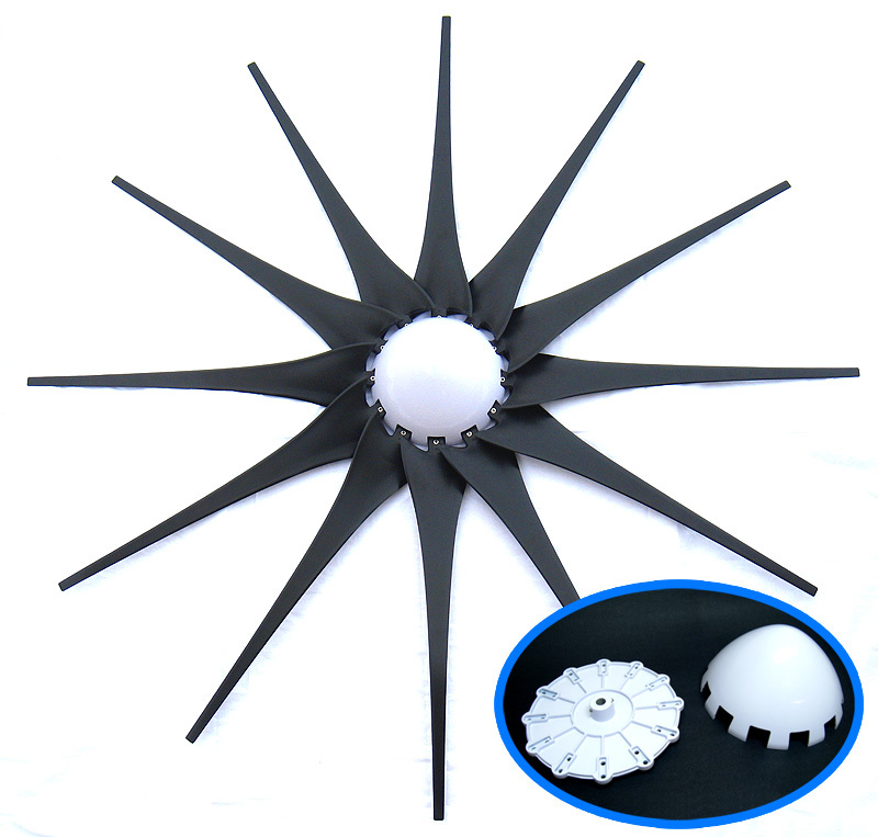 67"Diameter 12Pcs Wind Turbine Blade+Hub+Nose Cone Fit 16mm Shaft Wind ...
