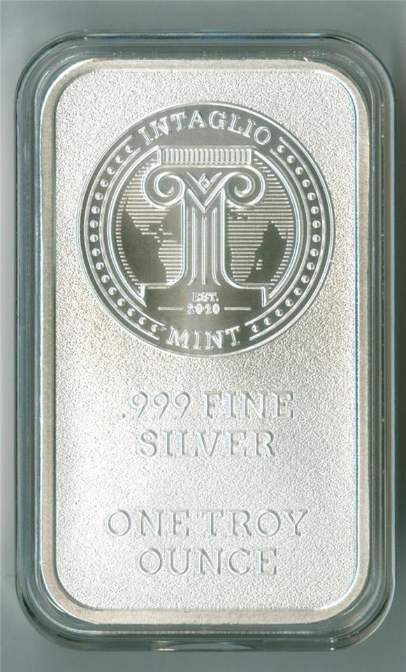 INTAGLIO MINT CROW BAR 1 OZ .999 SILVER BAR GEM BU IN CAPSULE VERY ...