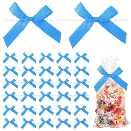 30 Pack Blue Mini Satin Ribbon Bows Pre Tied Wire Small Gift Wrap Treat ...