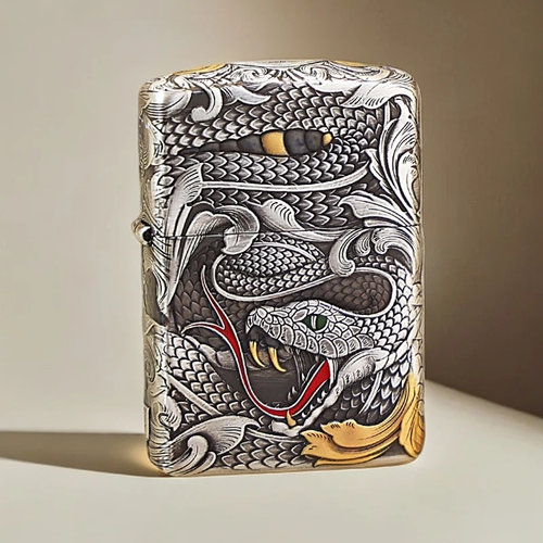 Snake Zodiac Zippo Lighter Pure Copper Armor 3D Relief Engraved ...
