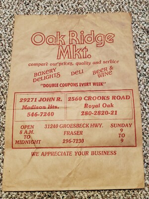 Vintage Oak Ridge Market Brown Grocery Bag | eBay