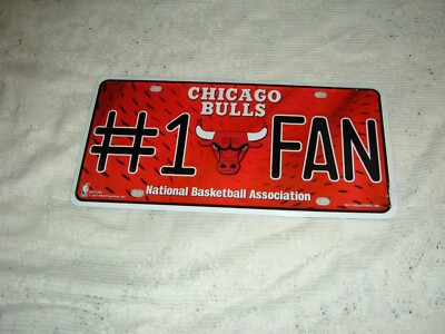 CHICAGO BULLS NUMBER ONE FAN RED METAL LICENSE PLATE NEW SEALED 6" X 12 ...