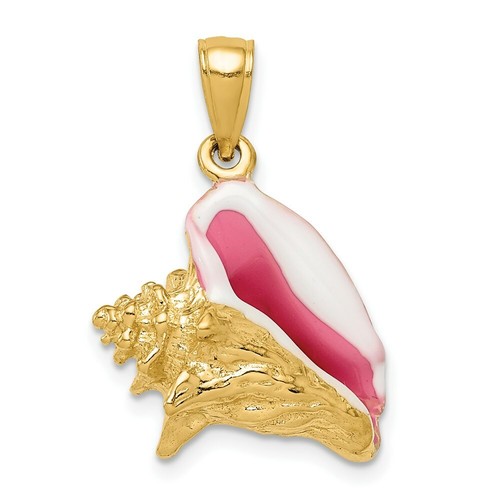 14K Yellow Gold 3-D Pink & White Conch Shell Charm Pendant 0.95" | eBay