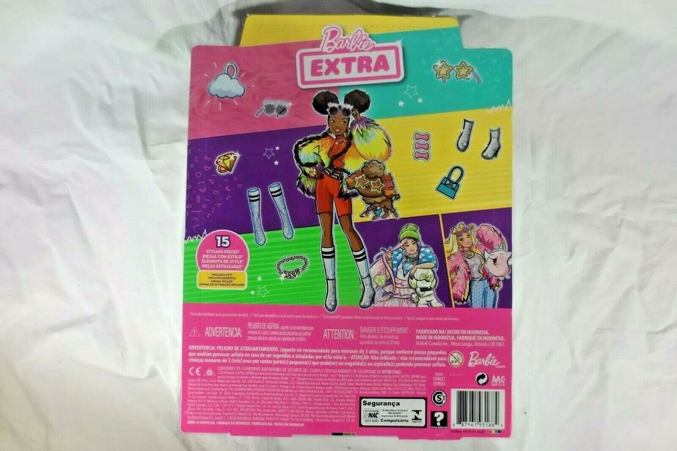 Barbie Extra - African American Doll - With Rainbow Fur Coat Poodle 15 ...