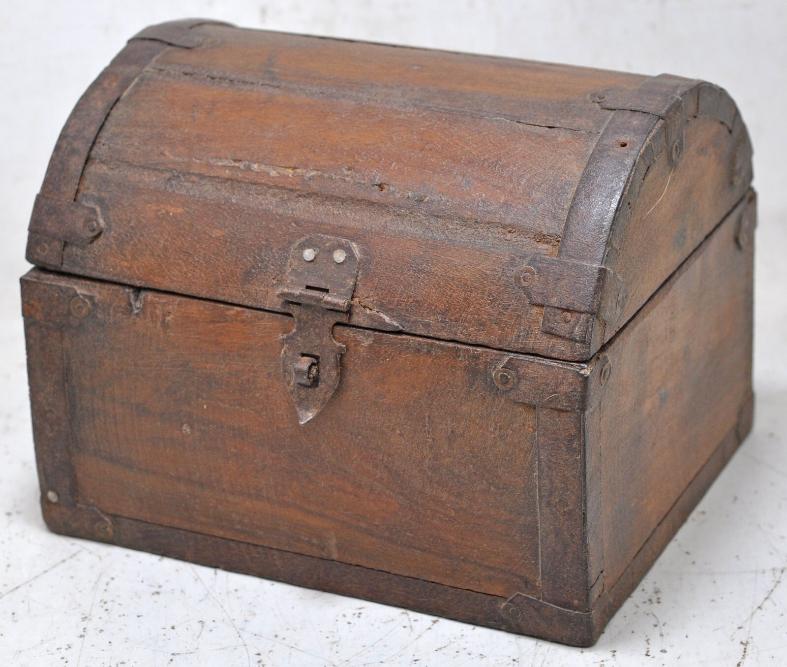 Vintage Wooden Half Round Top Small Storage Box Original Old Metal ...