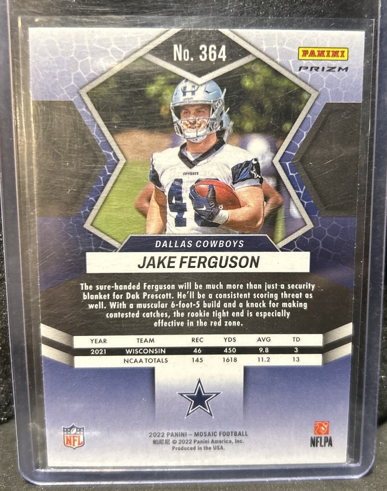 Jake Ferguson 2022 Panini- Mosaic Rc Green Parallel No.364 Dallas ...