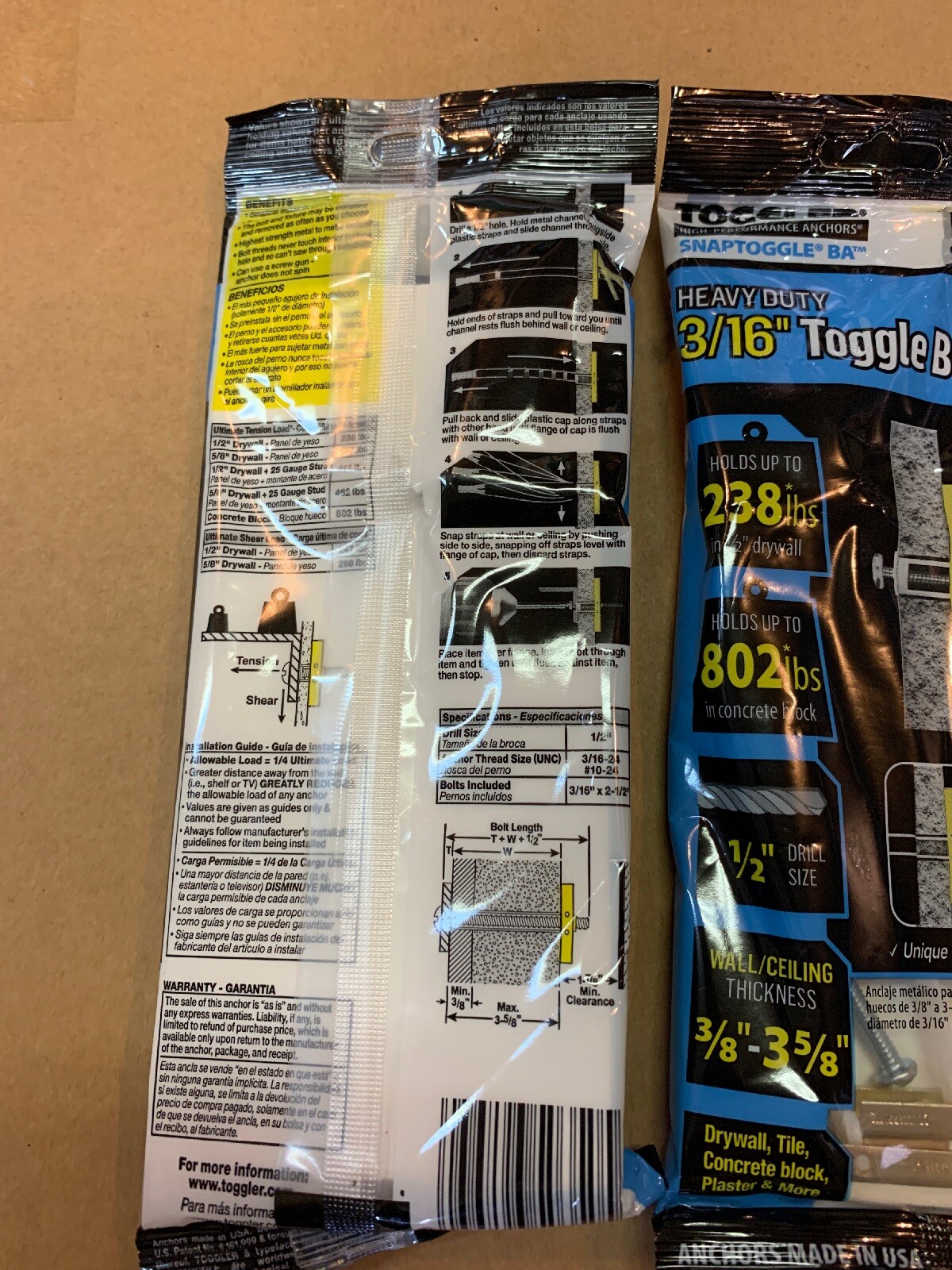 TOGGLER SNAPTOGGLE BA Toggle Anchor with Bolts Lot Of 2 Packs Brand New ...