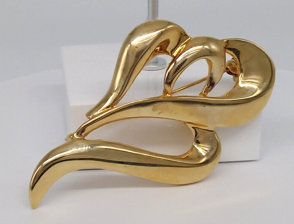 Swirl Modernist Brooch Pin Gold Tone Metal Loop Abstract Shiny Elegant ...