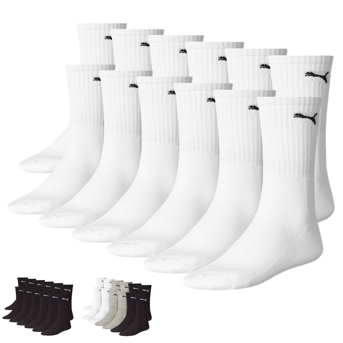 PUMA Sports Crew Cushioned Socks Unisex 6 Pair Multi Pack Comfort Support
