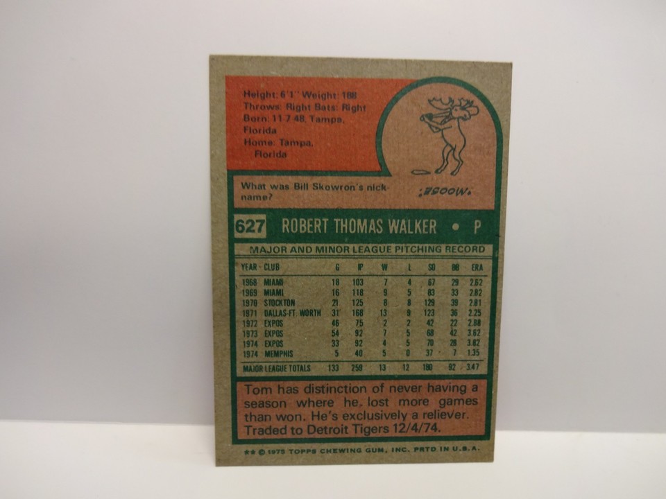 1975 Topps Baseball Tom Walker Montreal Expos Card #627 | eBay