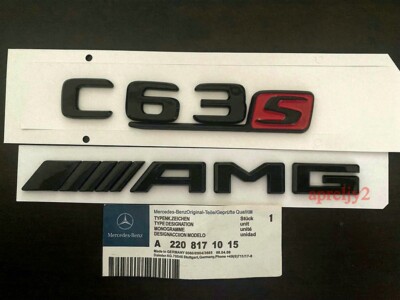 NEW MERCEDES BENZ C63 C63S AMG REAR BOOT BACK GLOSS BLACK RED BADGES ...