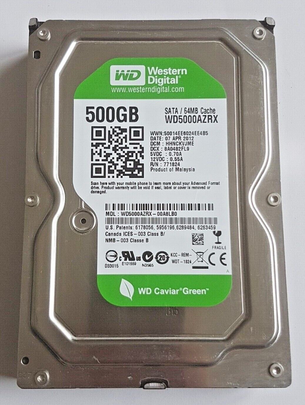 500 GB SATA Western Digital WD5000AZRX-00A8LB0 5400rpm 64MB 3.5 ...