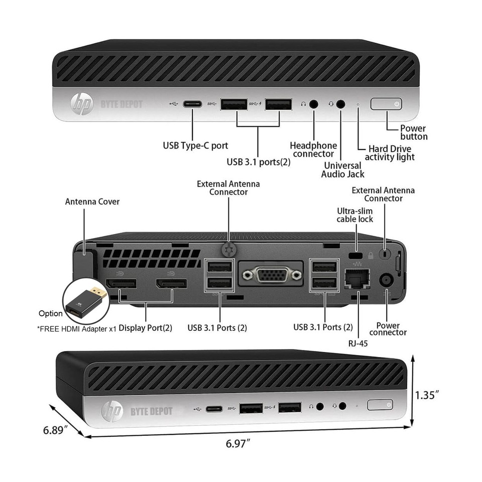 HP Mini Desktop Computer PC i5 8TH, up to 32GB RAM, 1TB SSD, Windows 11 ...