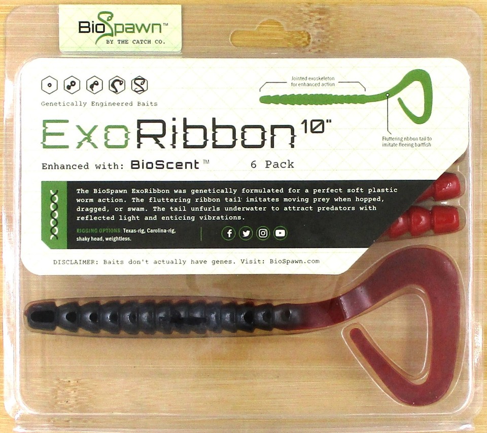 (6) Packs Of 6 Biospawn 10" Exo Ribbon Worms Red Shad Brand New | eBay