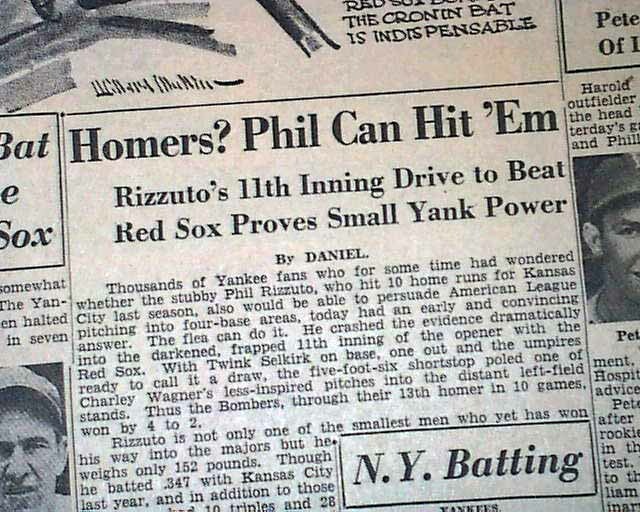 PHIL RIZZUTO New York Yankees "Holy Cow" Fame 1st HOME RUN 1941 NYC ...