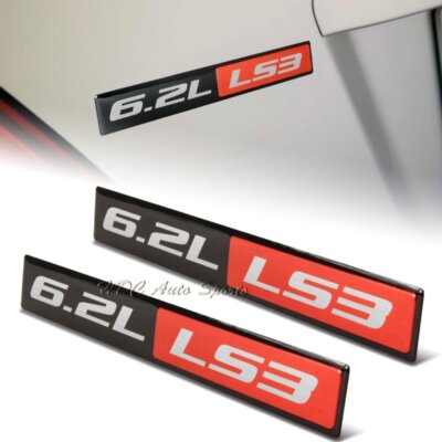 2 x Universal Red / Black 6.2L LS3 Aluminum Adhesive Sticker Decal ...