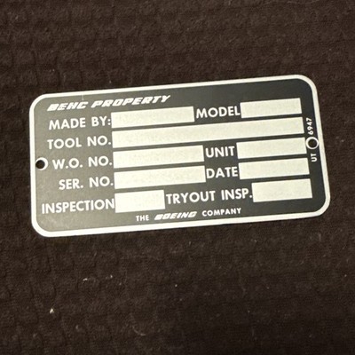 🔥VINTAGE BOEING BEHC AVIATION DATA NAME PLATE🔥 UT-6947 4”x2” Black | eBay