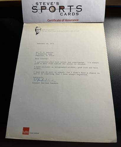 Colonel Harland Sanders KFC Signed & Dated From 1975 Stamp Signed ...