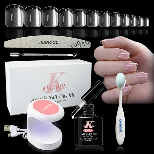 Gel X Nail Tips Square Acrylic Nail Kit, 552Pcs Short Soft Gel Press on ...