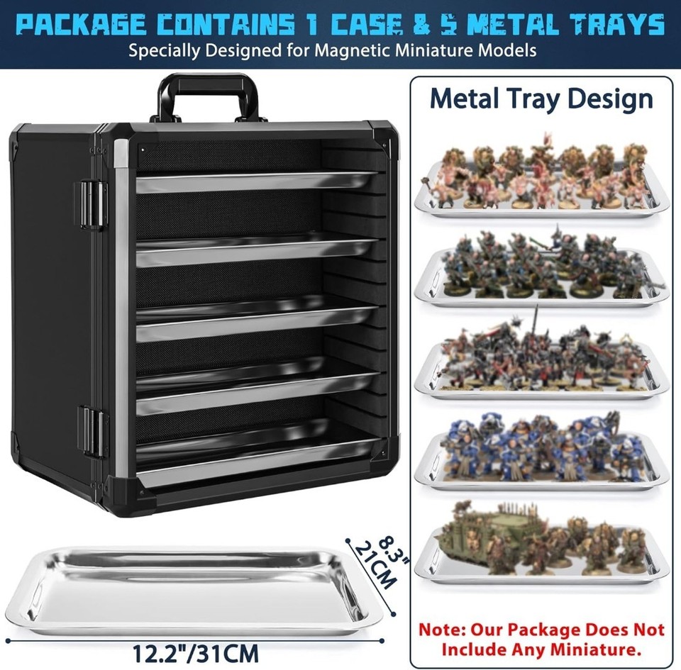 Miniatures Carry Case with Lock, Miniature Storage Case with 5 Metal ...