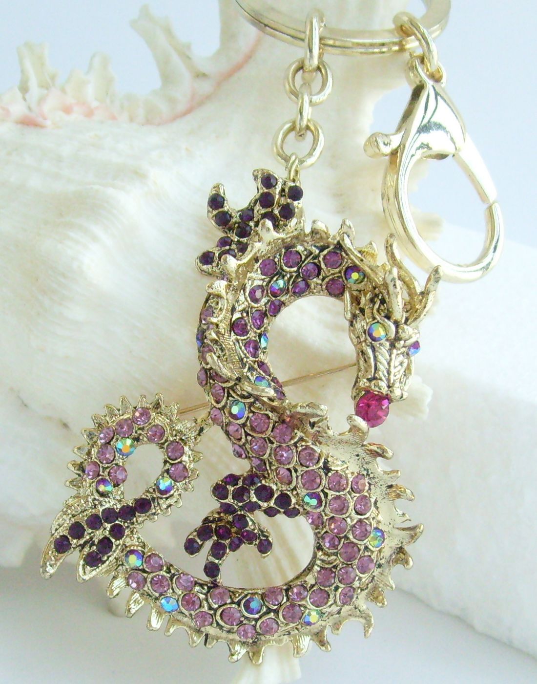 2.36" Unique Chinese Dragon Keychain Pendant Rhinestone Crystal KP02980 ...