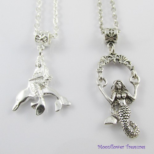 Cute Mermaid Chain Necklace 45cm Choose Mermaid Riding a Dolphin or on ...