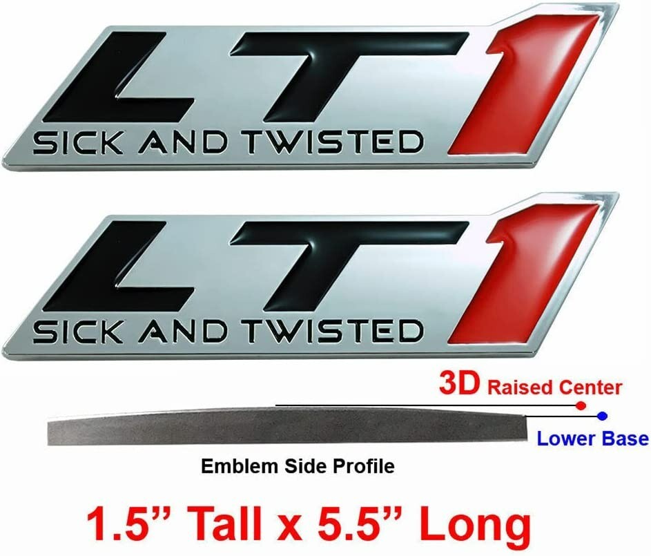 2X LT1 Sick and Twisted Emblems Engine Badges for LT1 (Chrome Red Black ...