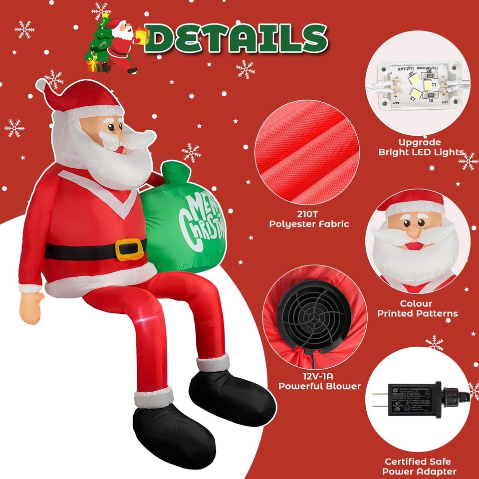 Christmas Inflatable Santa Claus, Outdoor Decorations Sitting Santa Claus Bui... | eBay