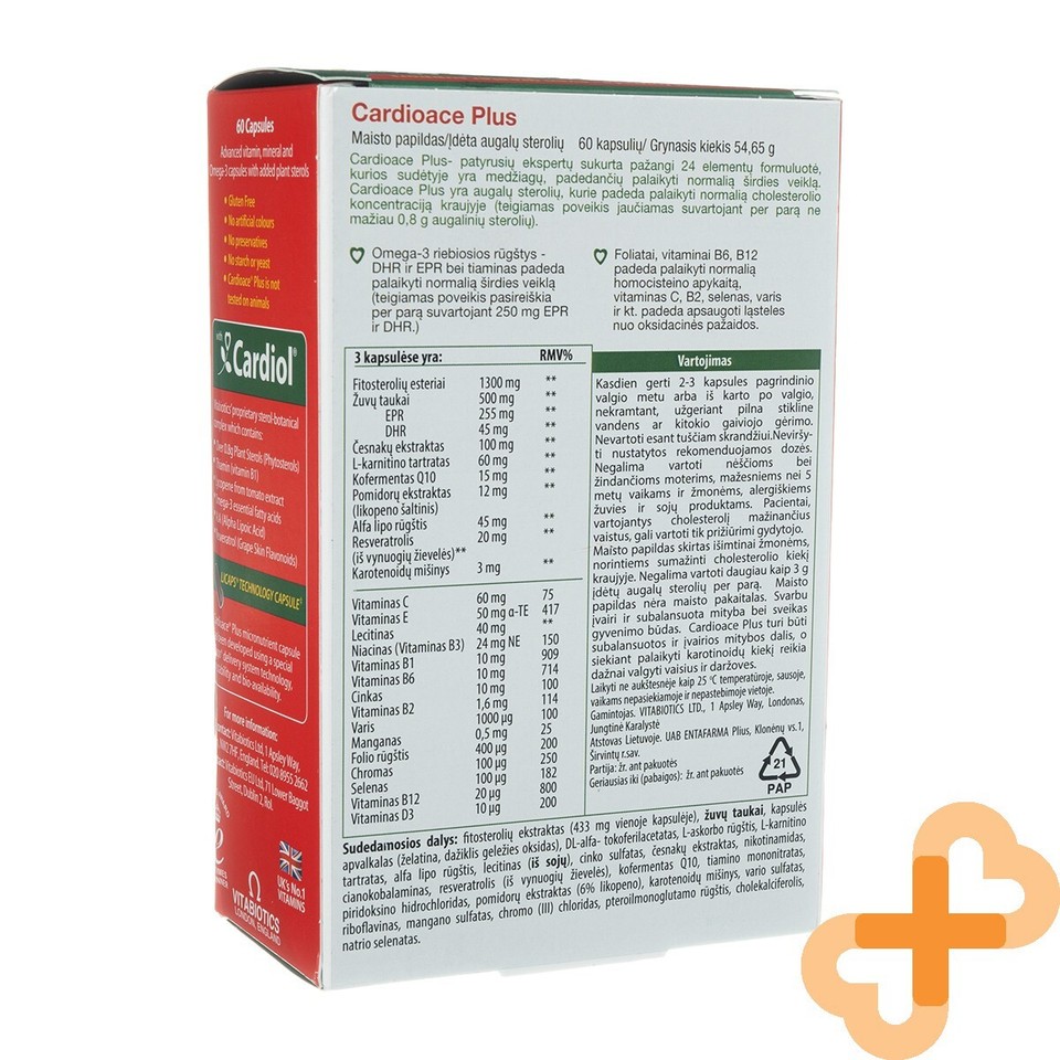 Vitabiotics Cardioace Plus 60 Capsules Cholestérol Niveaux Cœur ...