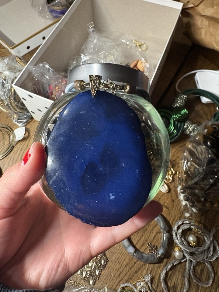 Agate Stone Pendant Statement Necklace Blue / Light Blue Veins ~ Unique ...
