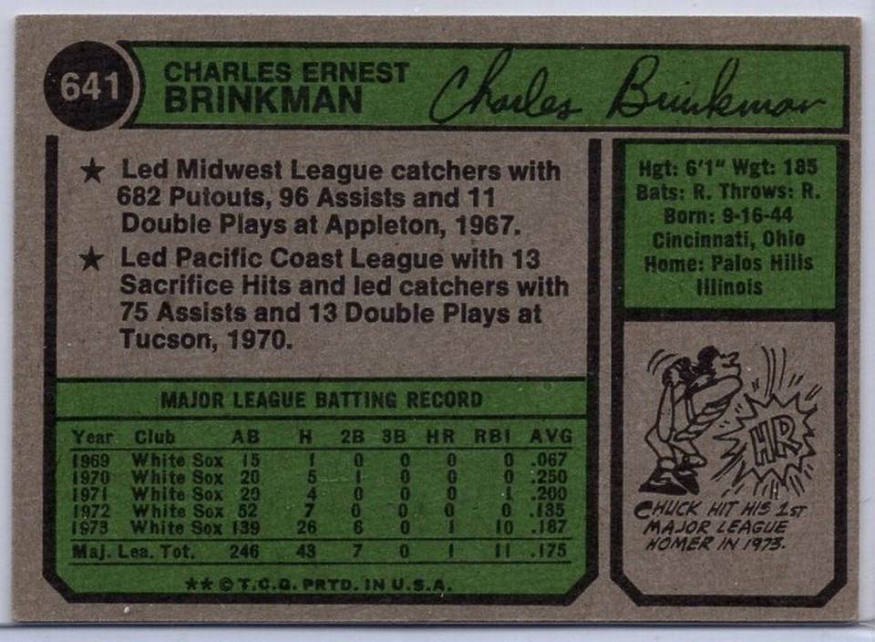 1974 Topps #641 Chuck Brinkman in EX Condition White Sox | eBay