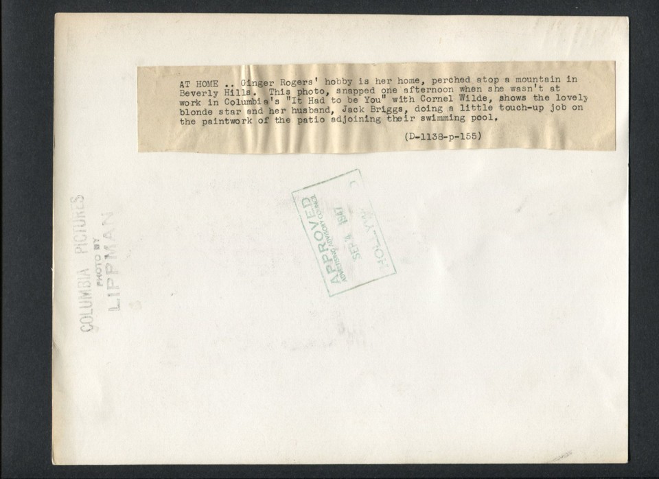 GINGER ROGERS PAINTS HER BEVERLY HILLS HOME - 1947 DBLWT IN EXC COND ...