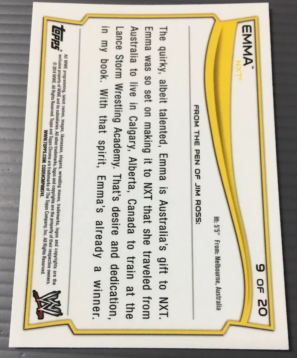 2014 Topps Chrome WWE EMMA Card 9 Of 20 NXT “Straight From The Pack” | eBay